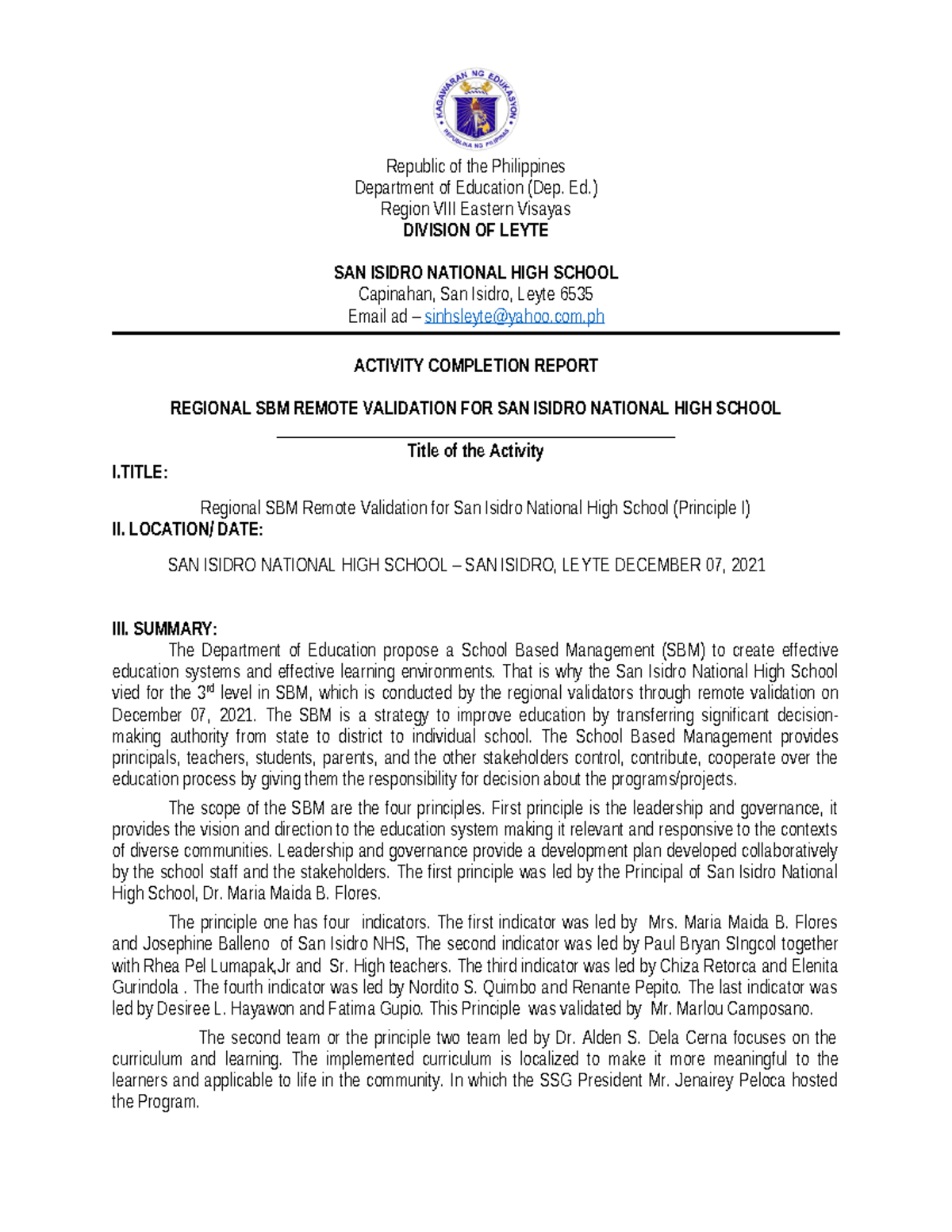 Acr sbm - FOR LECTURE - Republic of the Philippines Department of Education (Dep. Ed.) Region ...