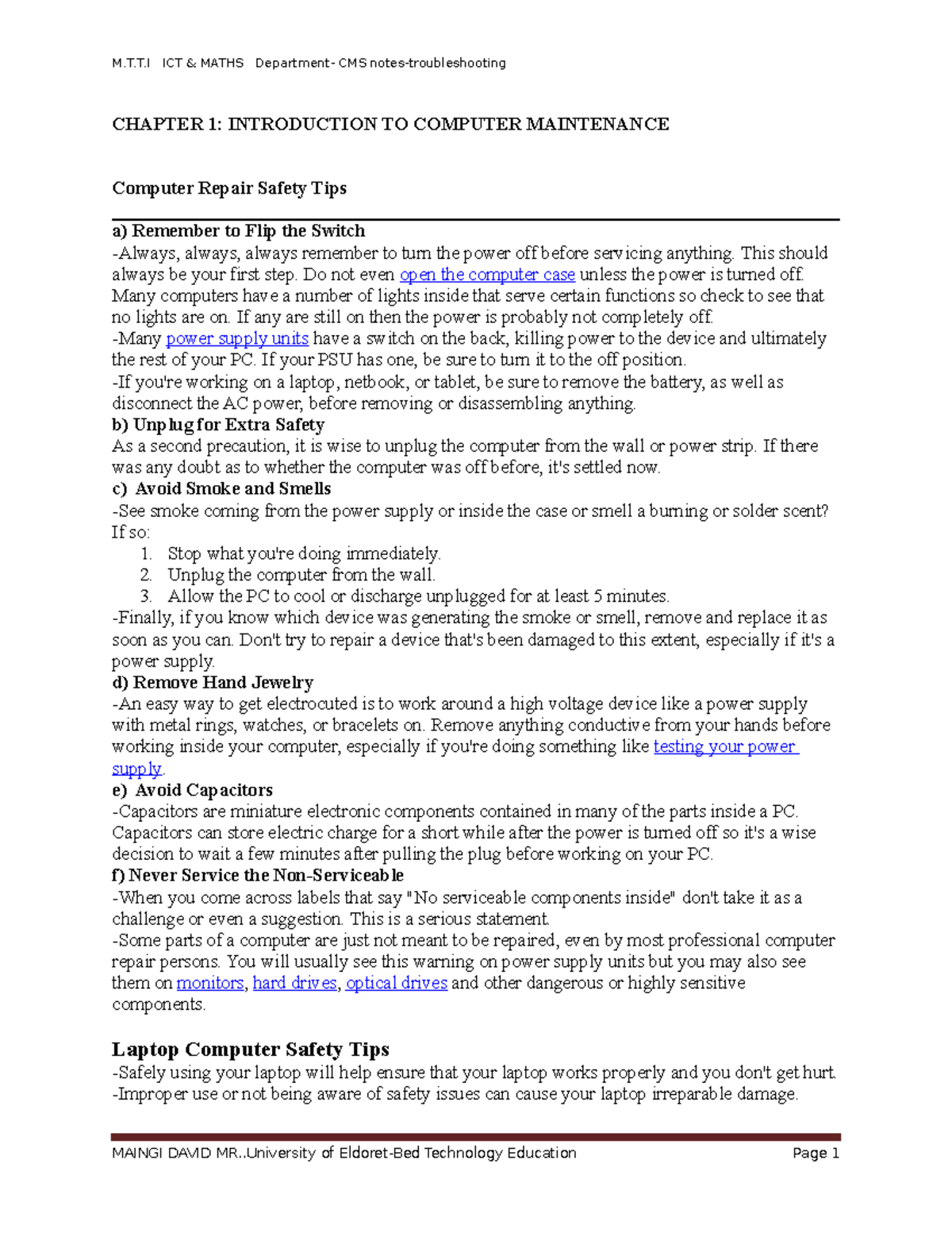 computer maintenance and support - M.T.T ICT & MATHS Department- CMS ...