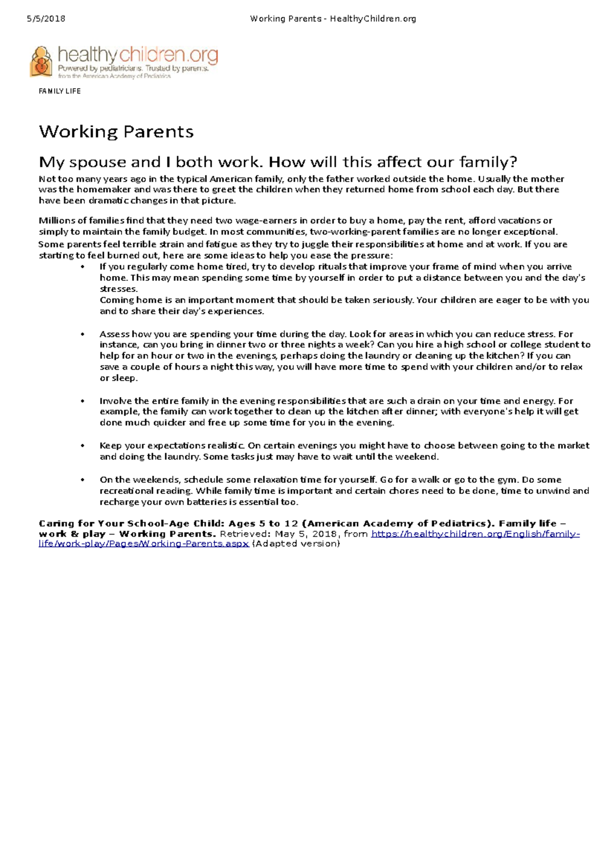 Reading 3 - Working Parents - 5/5/2018 Working Parents ...