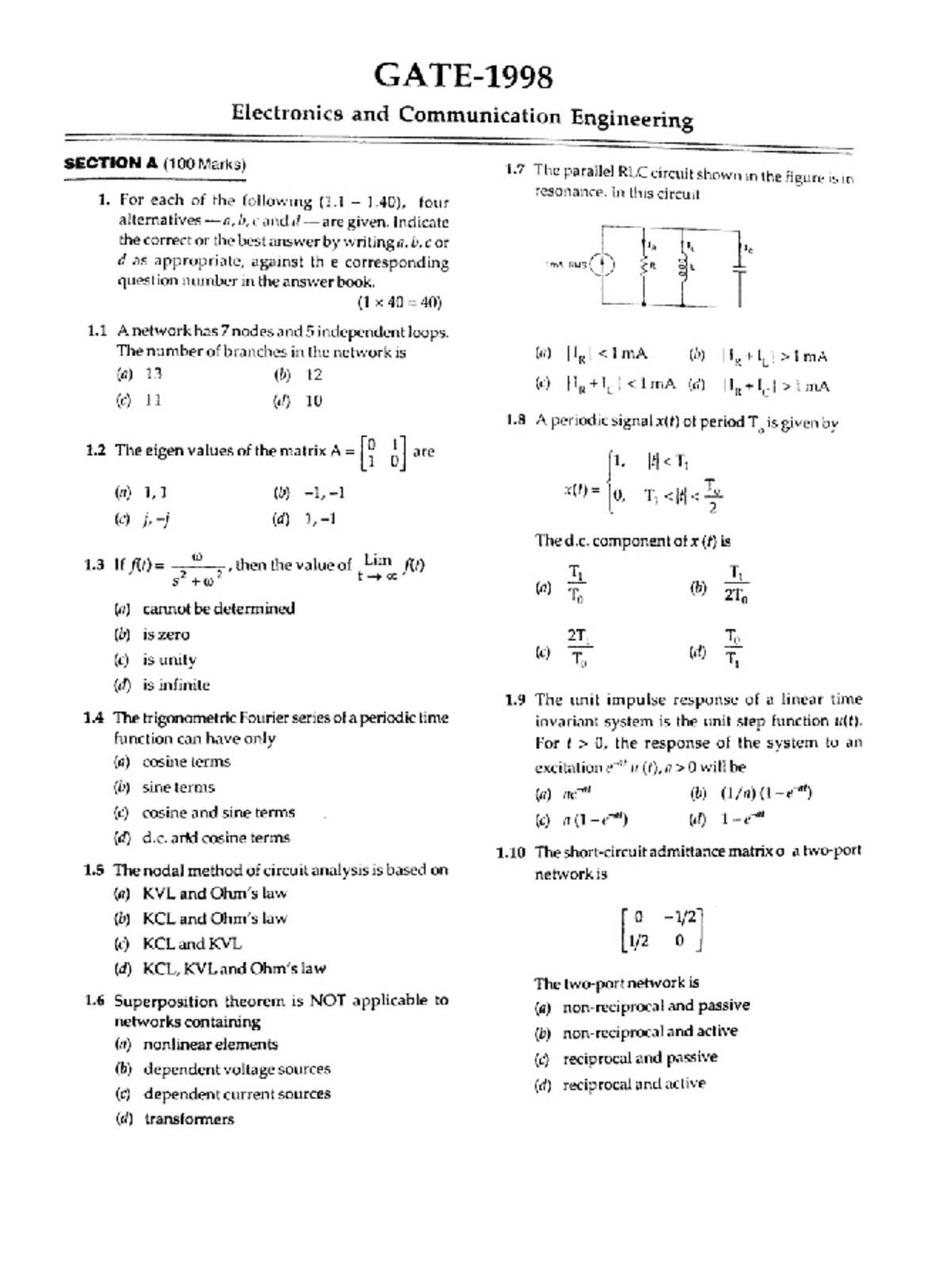 GATE-ECE-1998 - GATE-ECE-1998 - GATE - Studocu