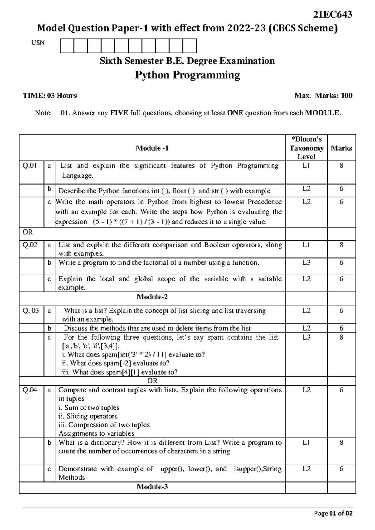21EC643 Model Paper 1 - notws - 21EC Page 01 of 02 Model Question Paper ...
