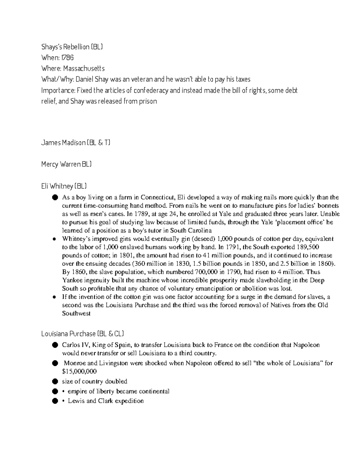 Exam 2 Study Guide - Shays’s Rebellion (BL) When: 1786 Where ...