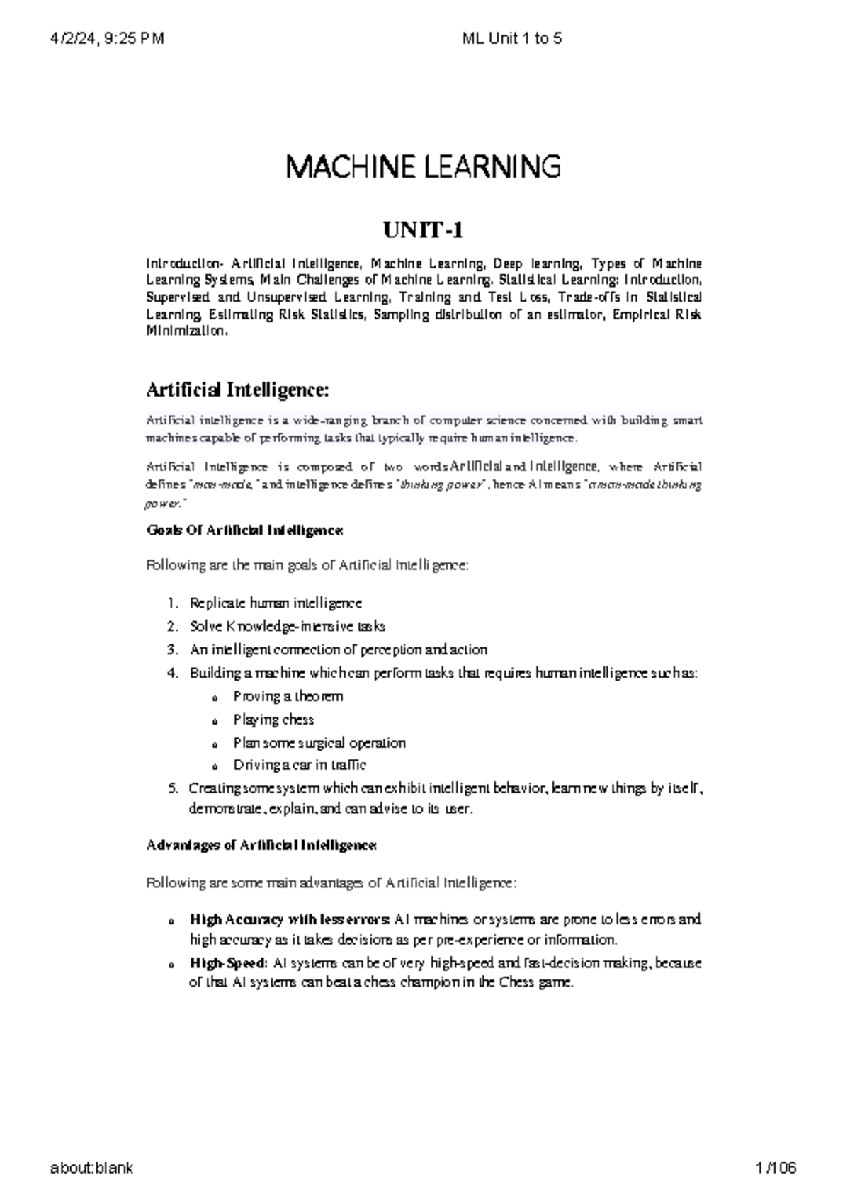ML Unit 1 to 5 - want to study ml - M MMMMAAAAACCCCCHHHHHIIIIINNNNNEEEEE - Studocu