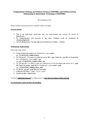 COMP1002 A1 - Assignment 1 - 1 Computational Thinking and Problem Solving (COMP1002) Assignment ...