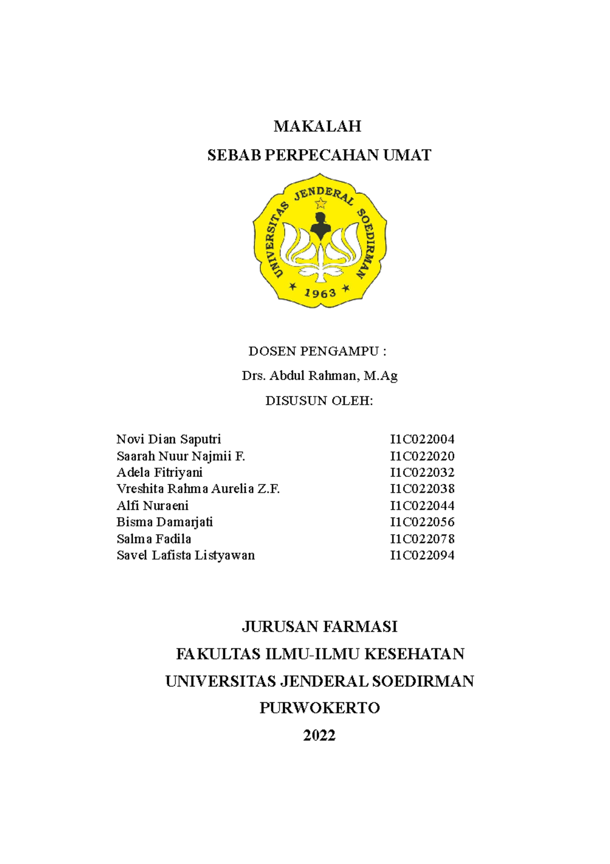 Makalah Sebab Perpecahan UMAT - MAKALAH SEBAB PERPECAHAN UMAT DOSEN ...