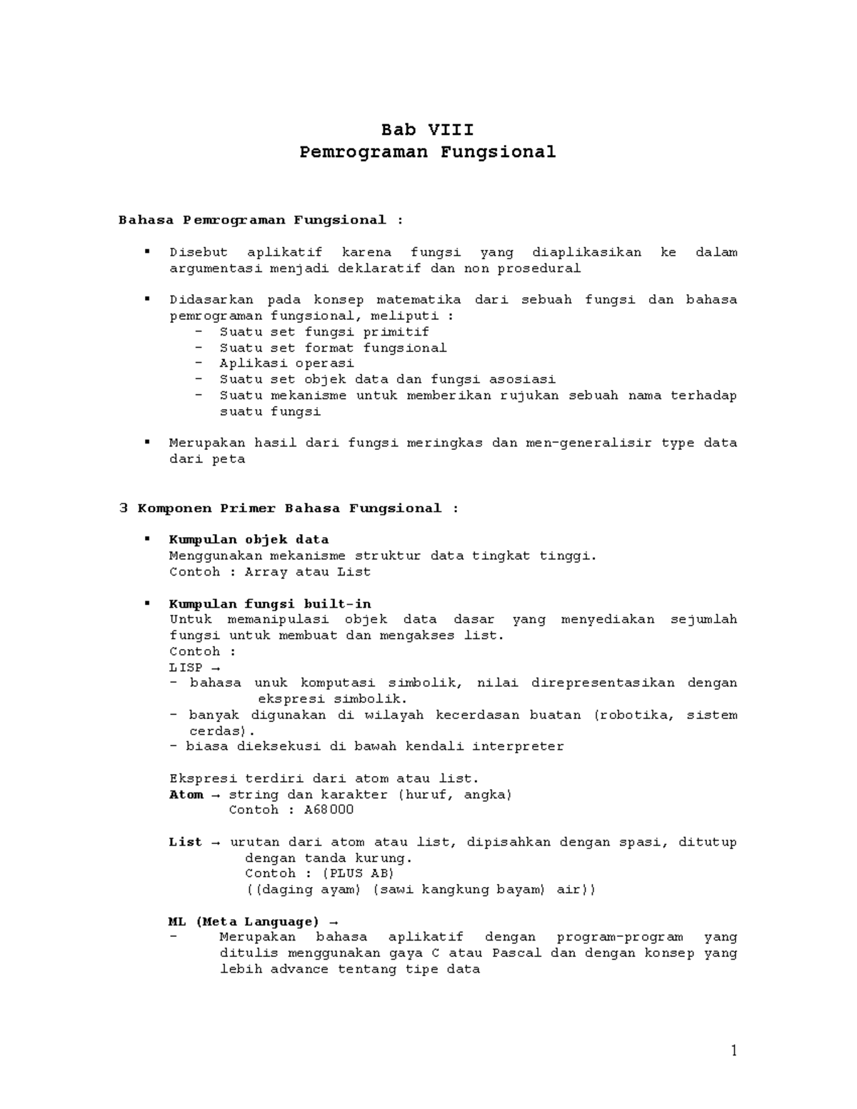 Bahasa Fungsional - Contoh : Array atau List Kumpulan fungsi built-in ...