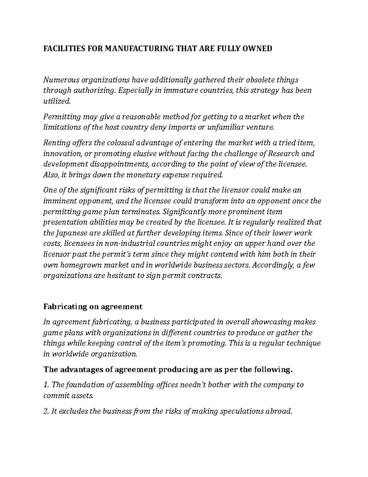 Facilities FOR Manufacturing THAT ARE Fully Owned - FACILITIES FOR ...