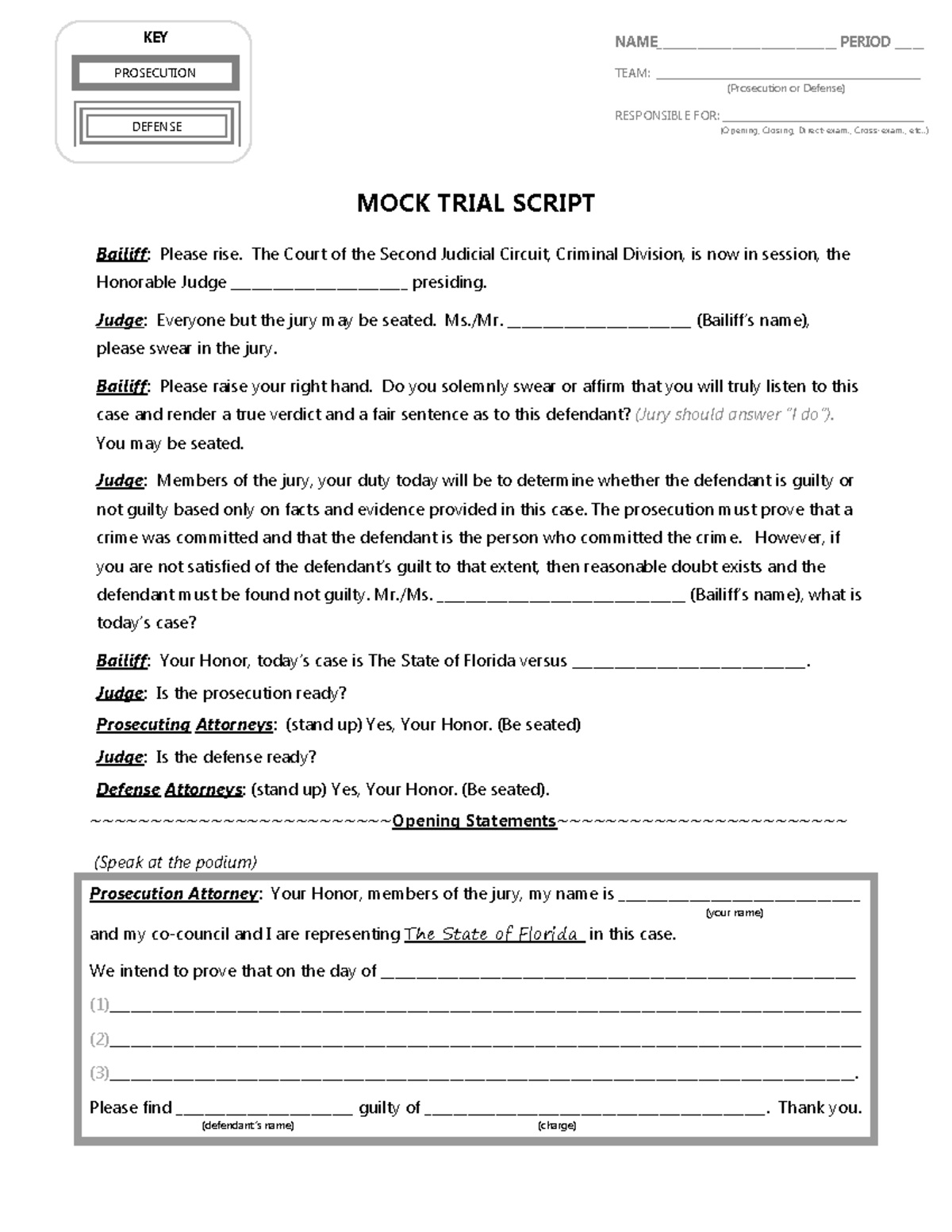 Mock Trial Attorneyand Bailiff Script MOCK TRIAL SCRIPT Bailiff