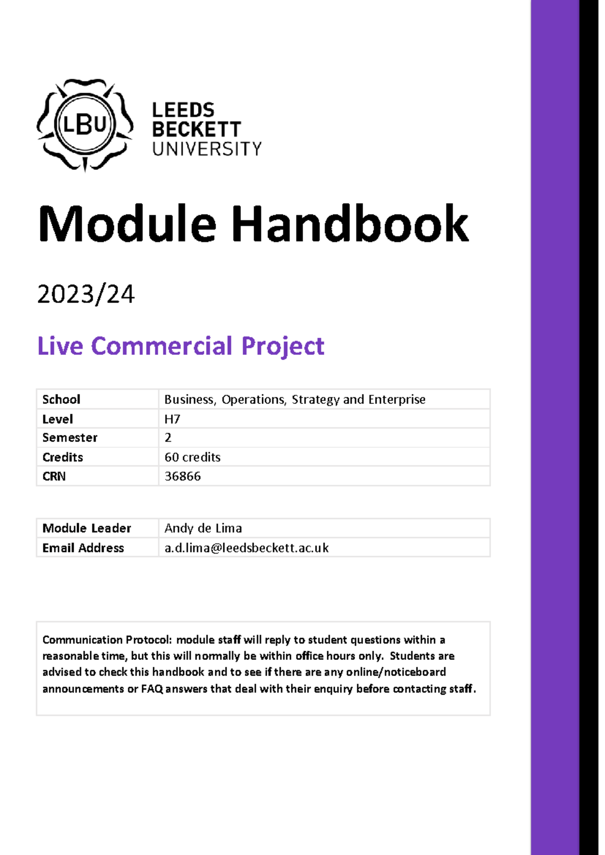 Live Commercial Project MH - § Module Handbook 2023/ Live Commercial ...