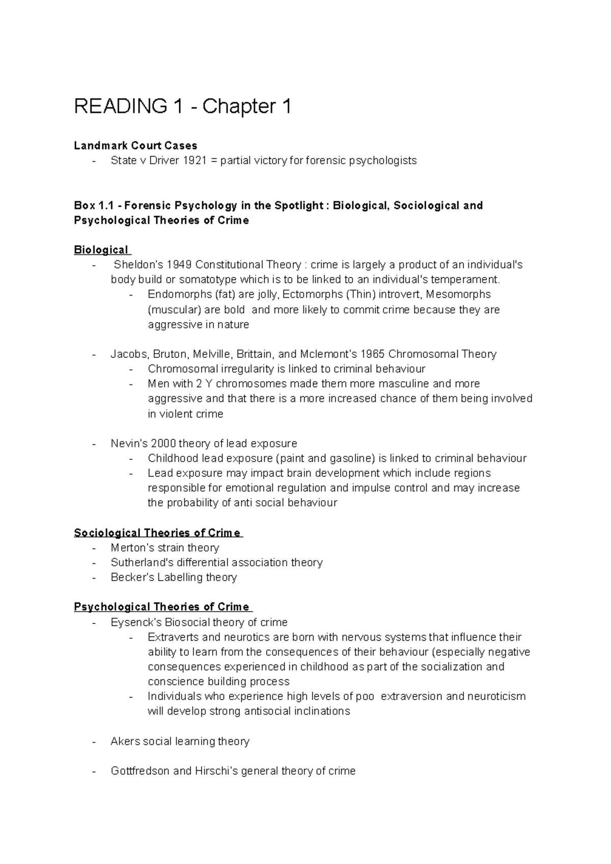 Reading 1 - Forensic Psych - READING 1 - Chapter 1 Landmark Court Cases ...