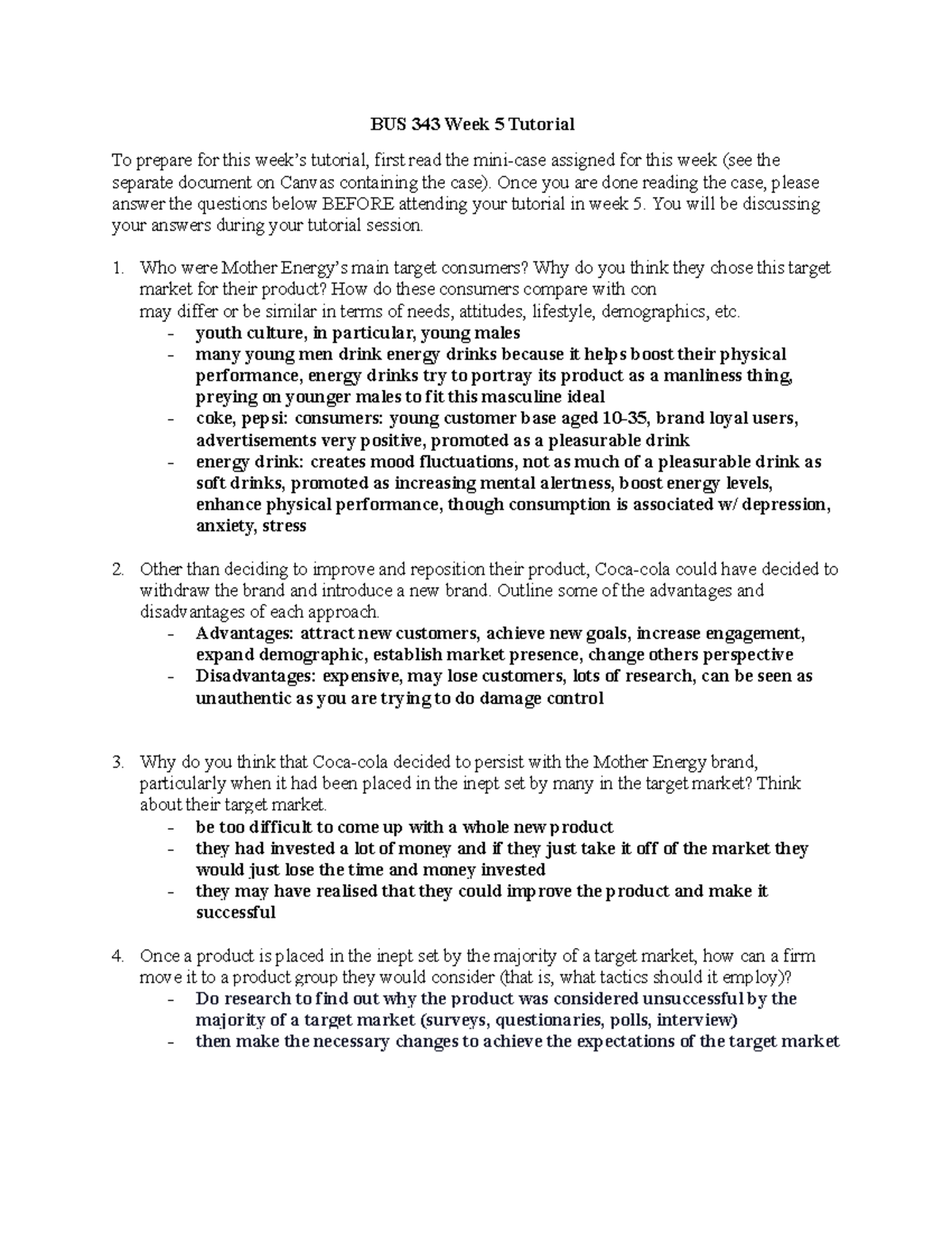 BUS 343 Week 5 Tutorial - Preparation Questions - BUS 343 Week 5 Tutorial To prepare for this ...