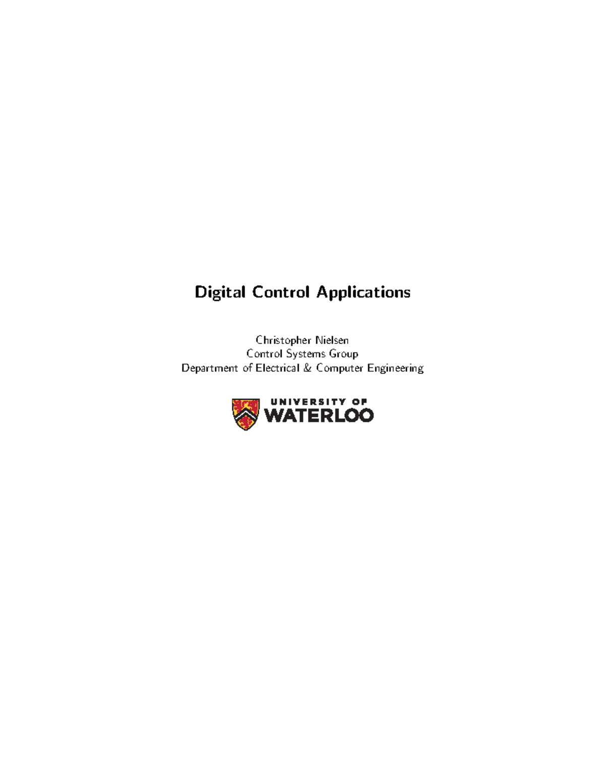 ECE484 Notes - Digital Control Applications Christopher Nielsen Control ...