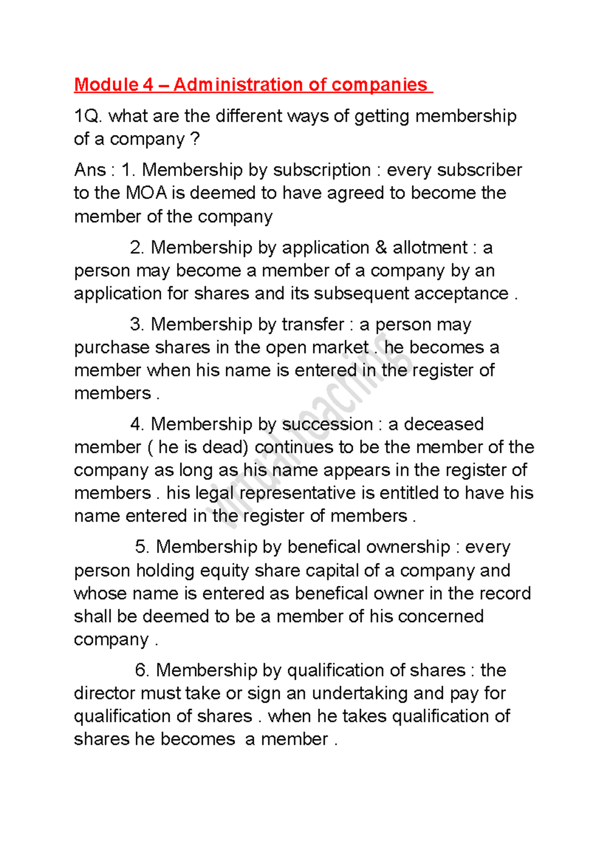 Module 4 unit 1 cra - Good to study - Module 4 – Administration of companies 1Q. what are the ...