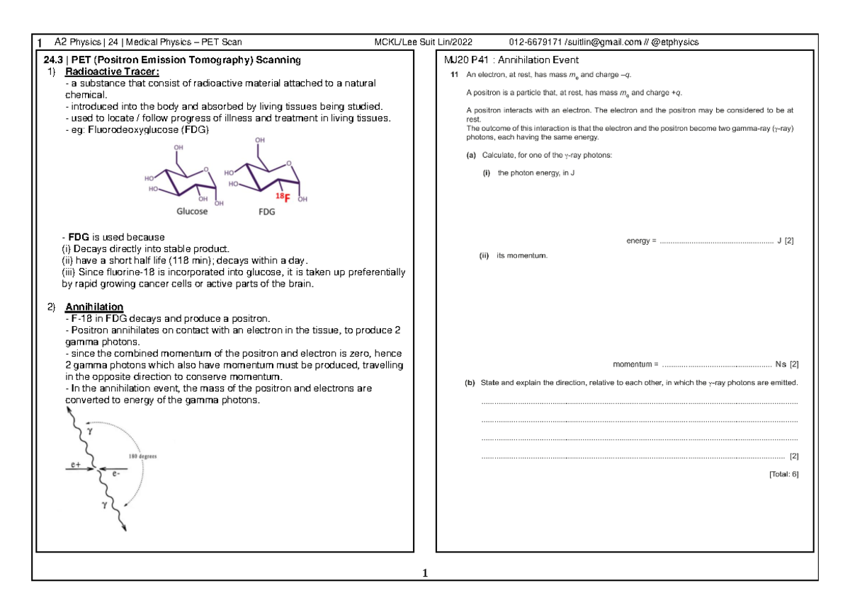 A2 24 Medical Physics - PET Scan 2022 - 24 .3 | PET (Positron Emission ...
