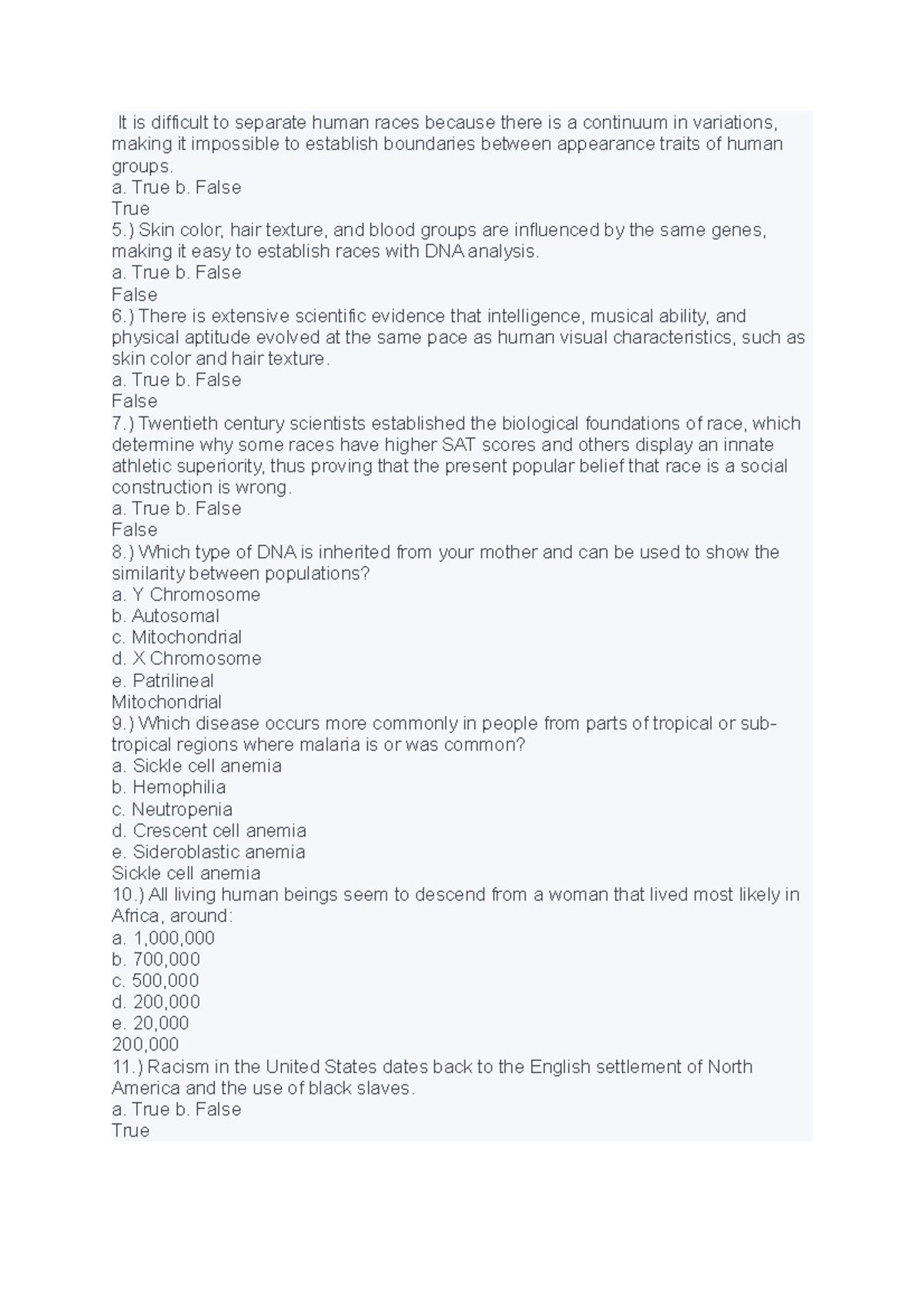 2 STUDY GUIDE/NOTES/QUESTIONS - It is difficult to separate human races ...