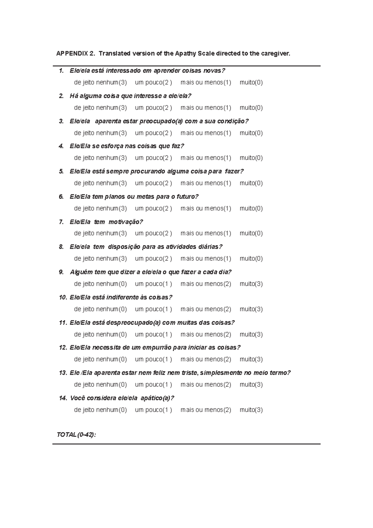 Escala de Apatia - APPENDIX 2. Translated version of the Apathy Scale ...
