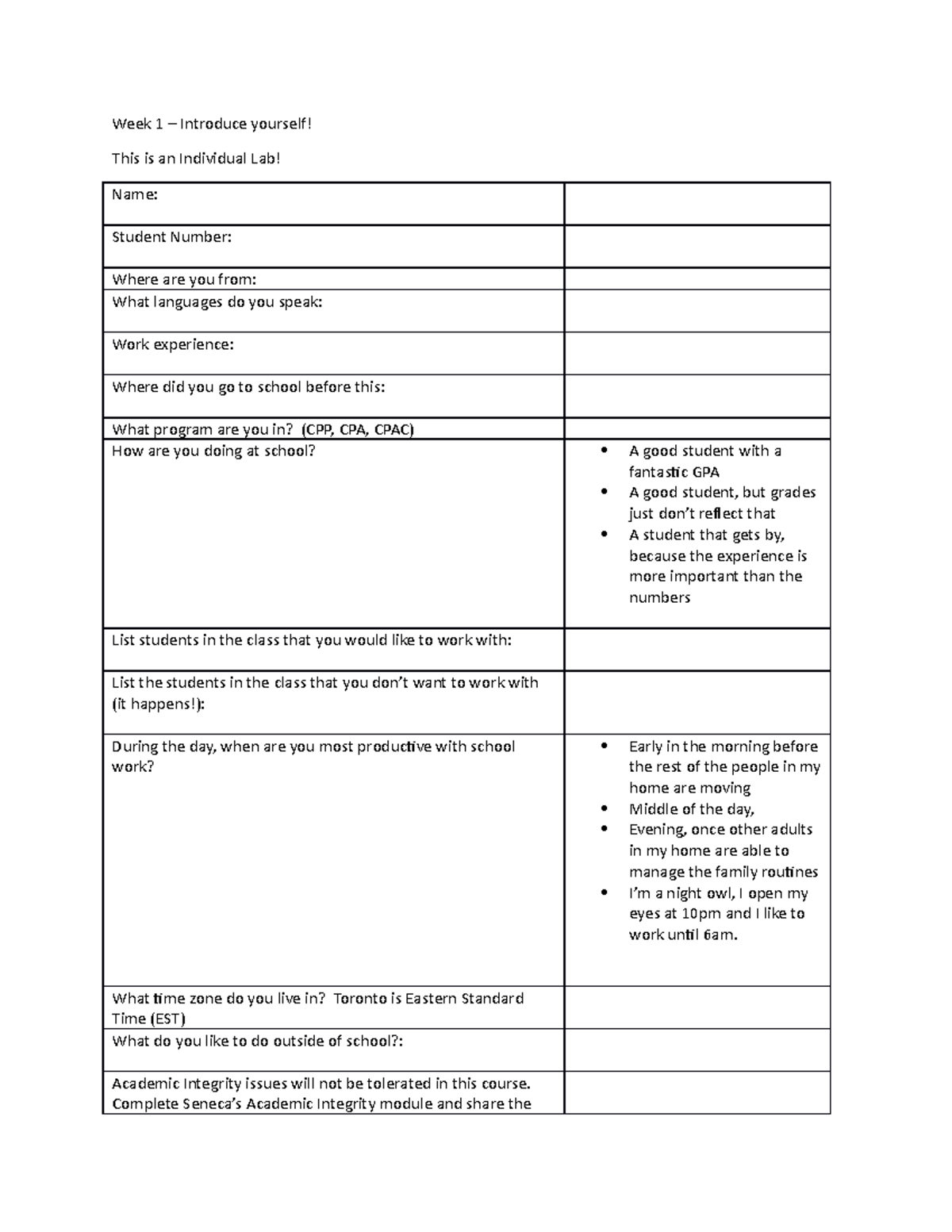 Introduction Lab - Week 1 – Introduce yourself! This is an Individual ...