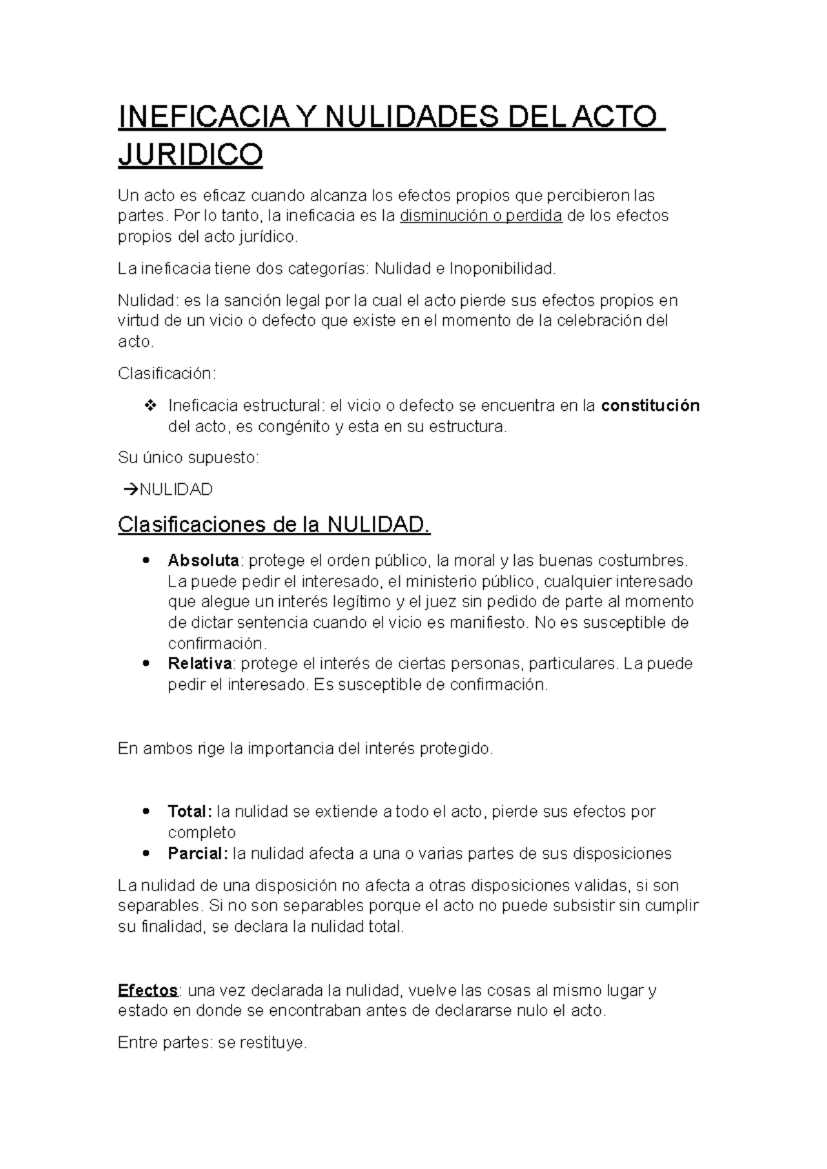 Ineficacia Y Nulidades DEL ACTO Juridico - INEFICACIA Y NULIDADES DEL ACTO JURIDICO Un acto es ...