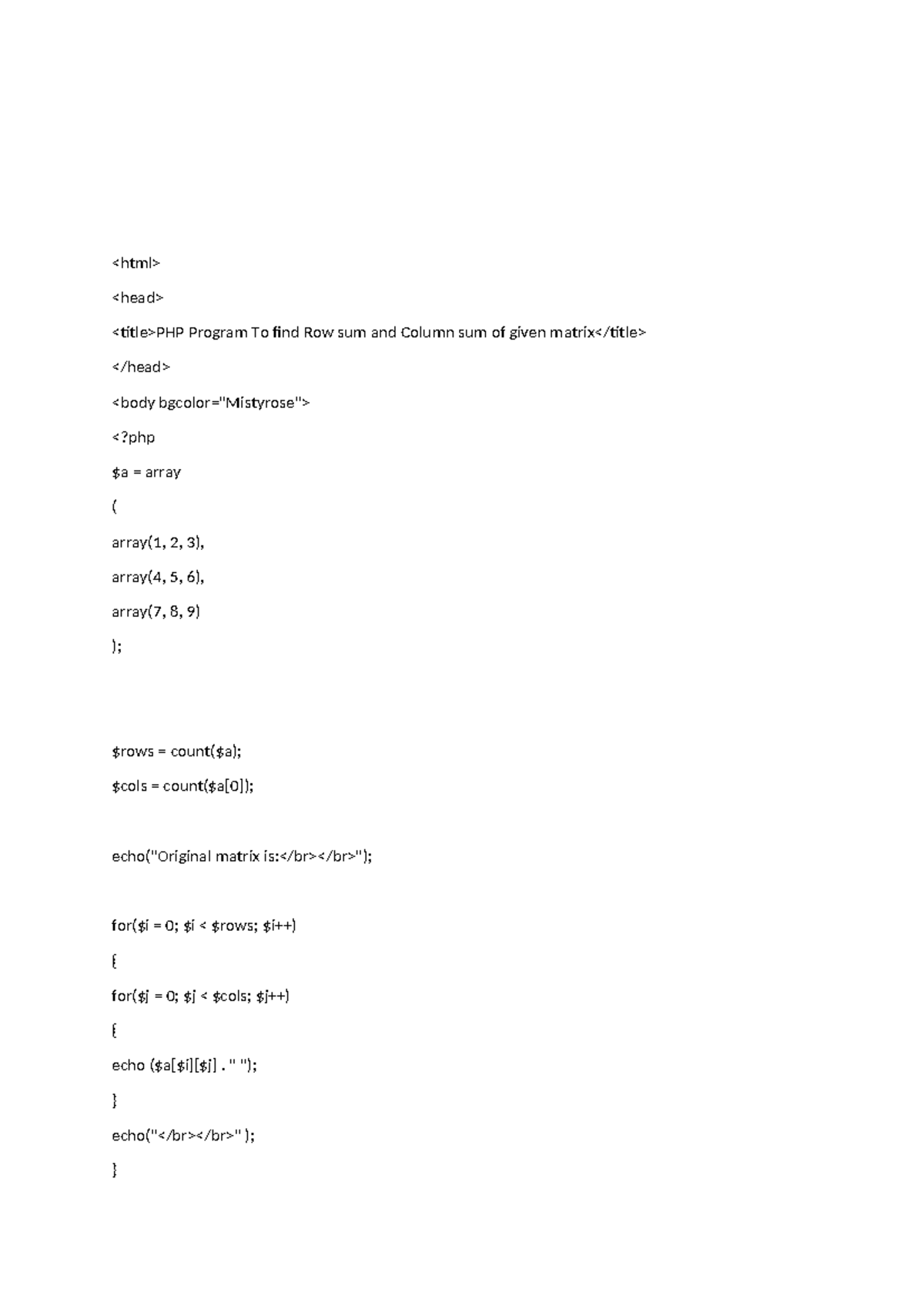 WT PHP Record - lecturer notes - PHP Program To find Row sum - Studocu