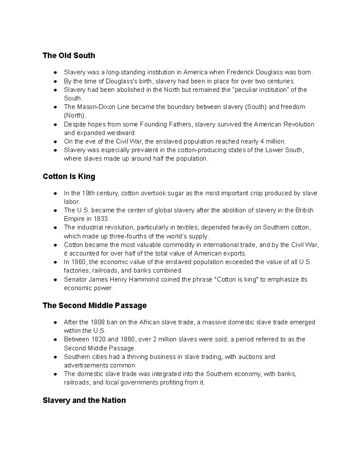 Apush ch11 - Notes - The Old South Slavery was a long-standing ...