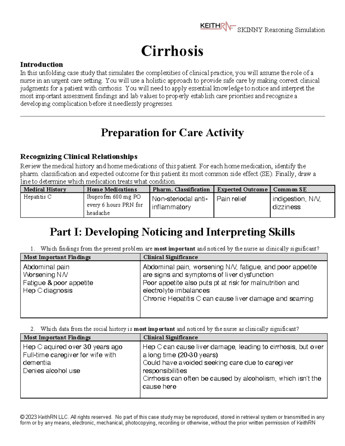 Cirrhosis Case Study - © 2023 KeithRN LLC. All rights reserved. No part ...