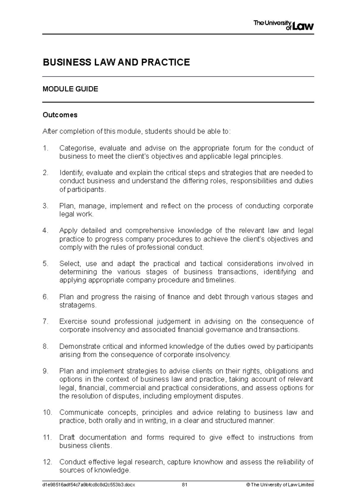 2223 blp ce01 module guide - BUSINESS LAW AND PRACTICE MODULE GUIDE ...