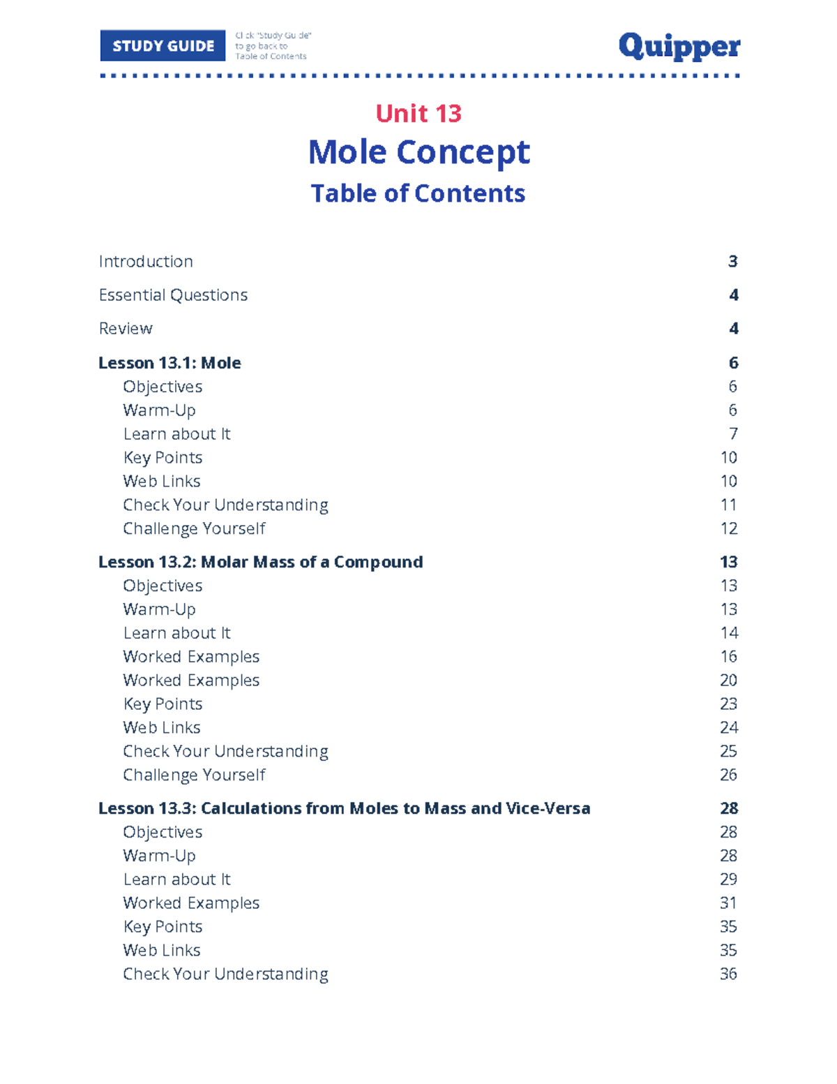 13. Science 9 Unit 13 Mole Concept (Study Guide) - Mole Concept - Unit ...