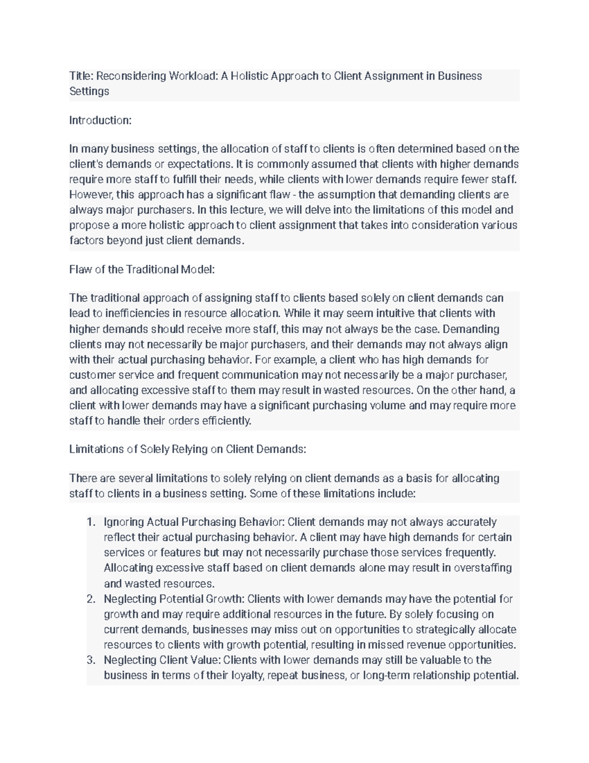 MKT2210 lecture notes 25 - Title: Reconsidering Workload: A Holistic ...