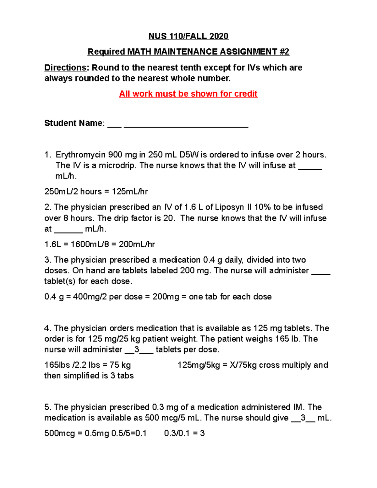 NUS 110 - Clinical MATH Maintenance 2 10-19 - NUS 110/FALL 2020 ...