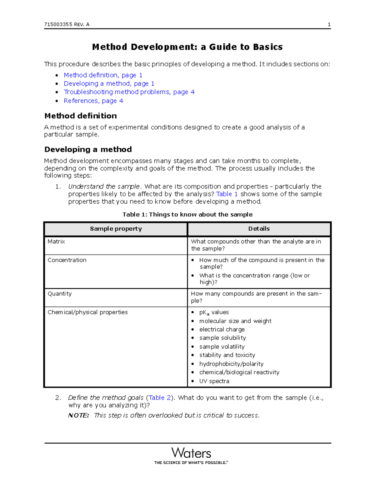 Appendix. Method Development a Guide to Basics - Method Development: a ...