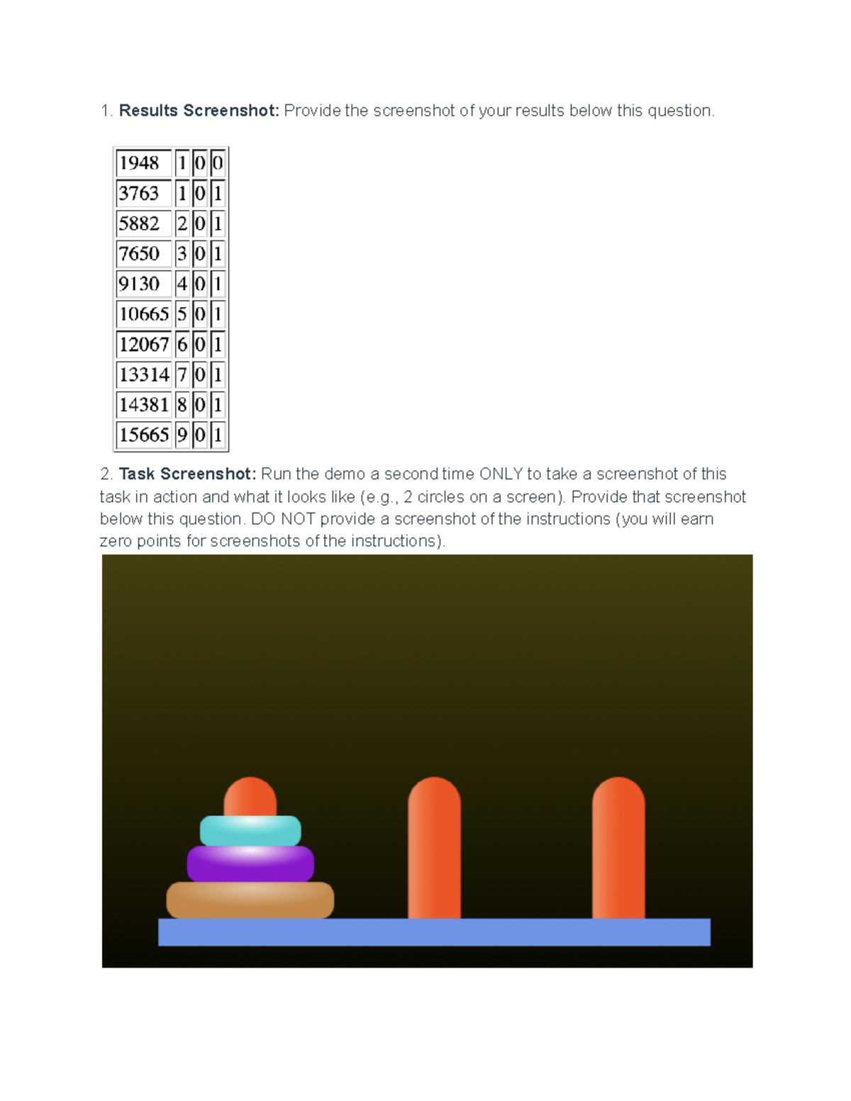 Lab Activity 11 Tower of Hanoi Task - Results Screenshot: Provide the ...