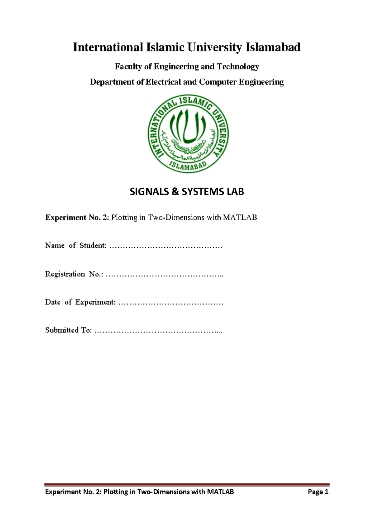 LAB 2-S&S - signals and systems - International Islamic University ...