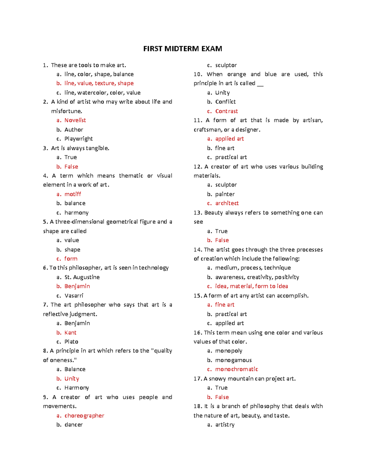ART-APP - Art Appreciation Subject - FIRST MIDTERM EXAM These are tools ...