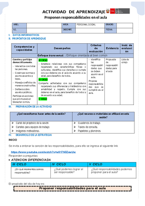 009163671 - Sesión de aprendizaje - SESI”N DE APRENDIZAJE TITULO: Escribimos nuestras vacaciones ...