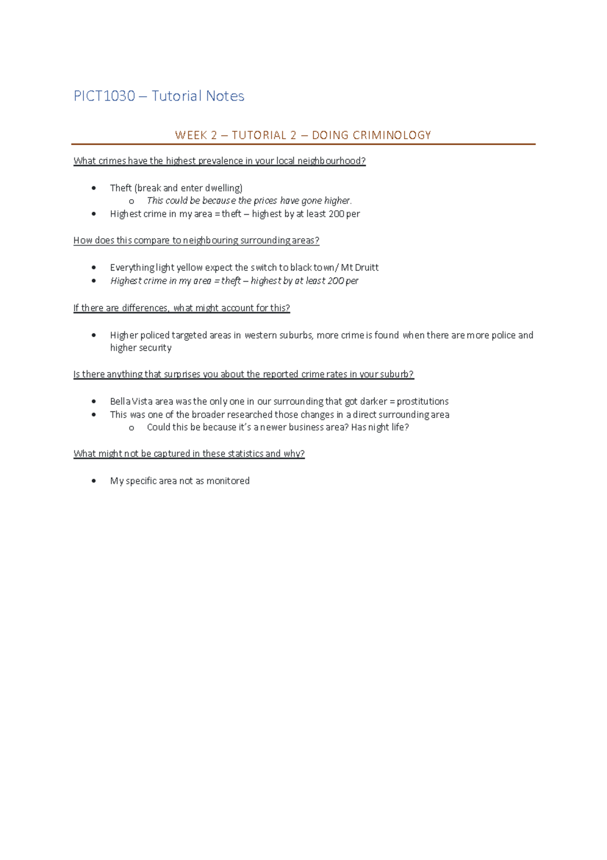 PICT1030 Week 2 Tutorial Notes - PICT1030 – Tutorial Notes WEEK 2 ...