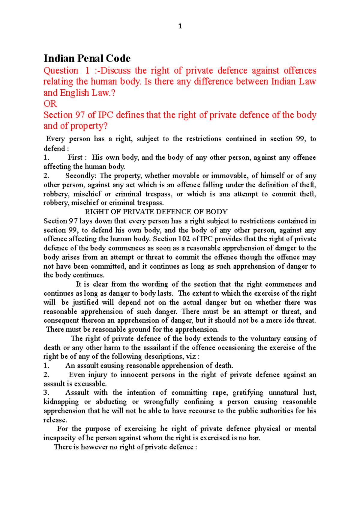 Indian Penal Code note-k - Indian Penal Code Question 1 :-Discuss the ...