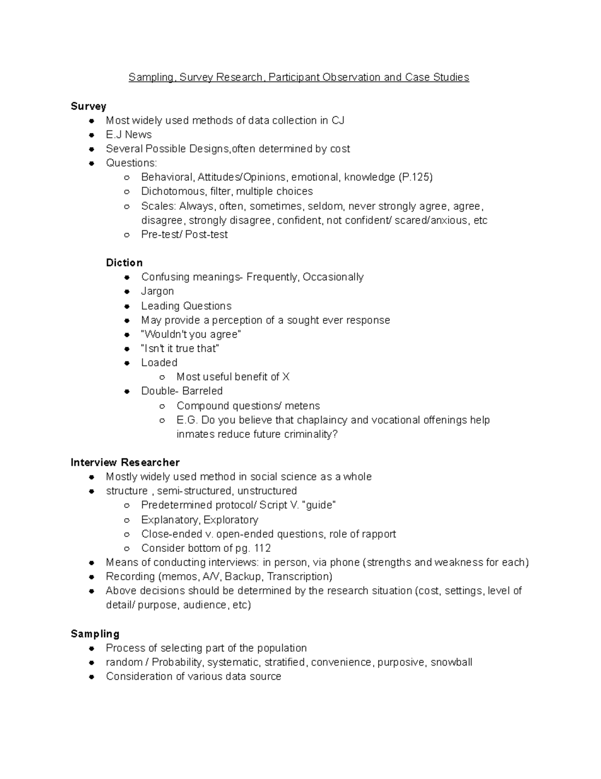 Sampling, Survey Research, Participant Observation and Case Studies ...