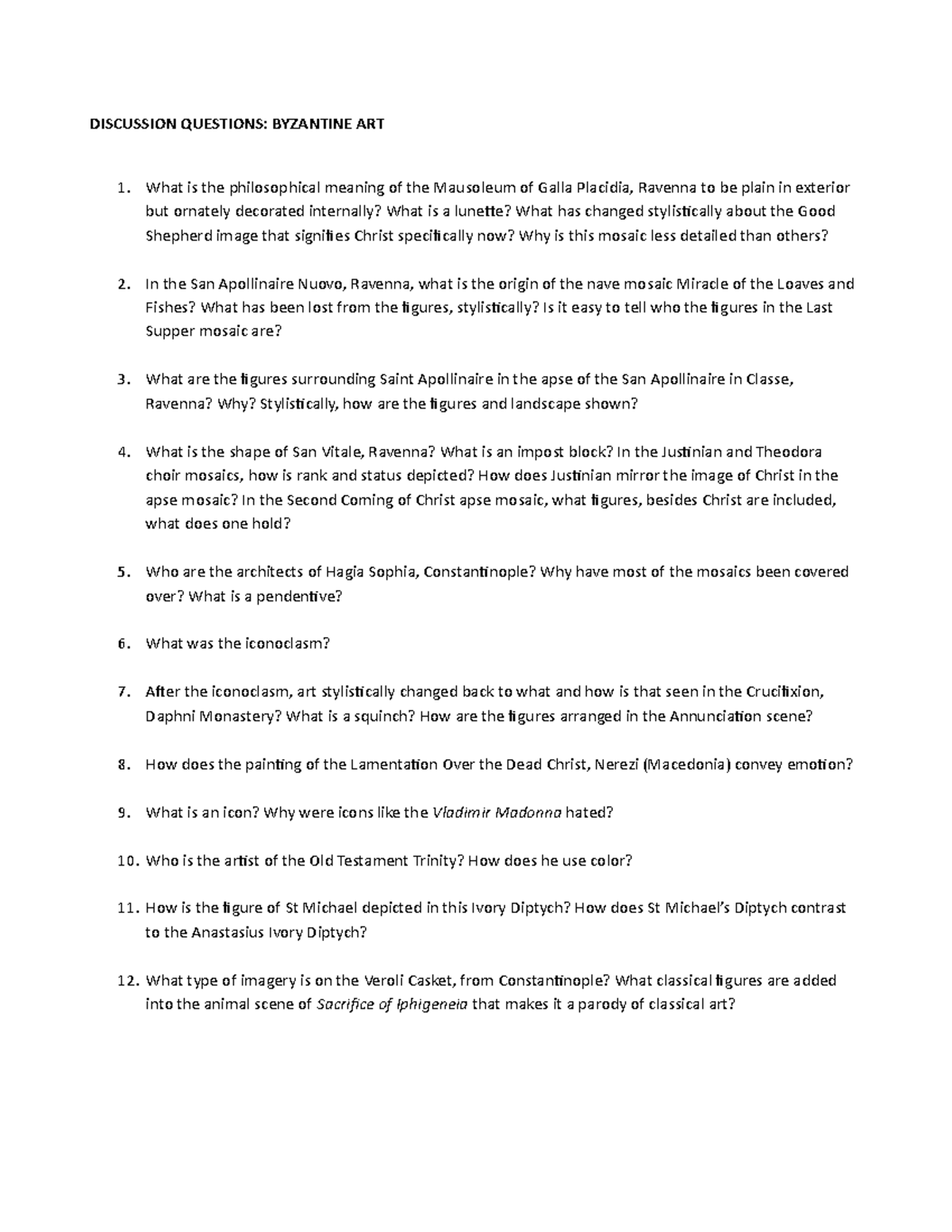 Module 24 Byzantine Art Questions - DISCUSSION QUESTIONS: BYZANTINE ART ...