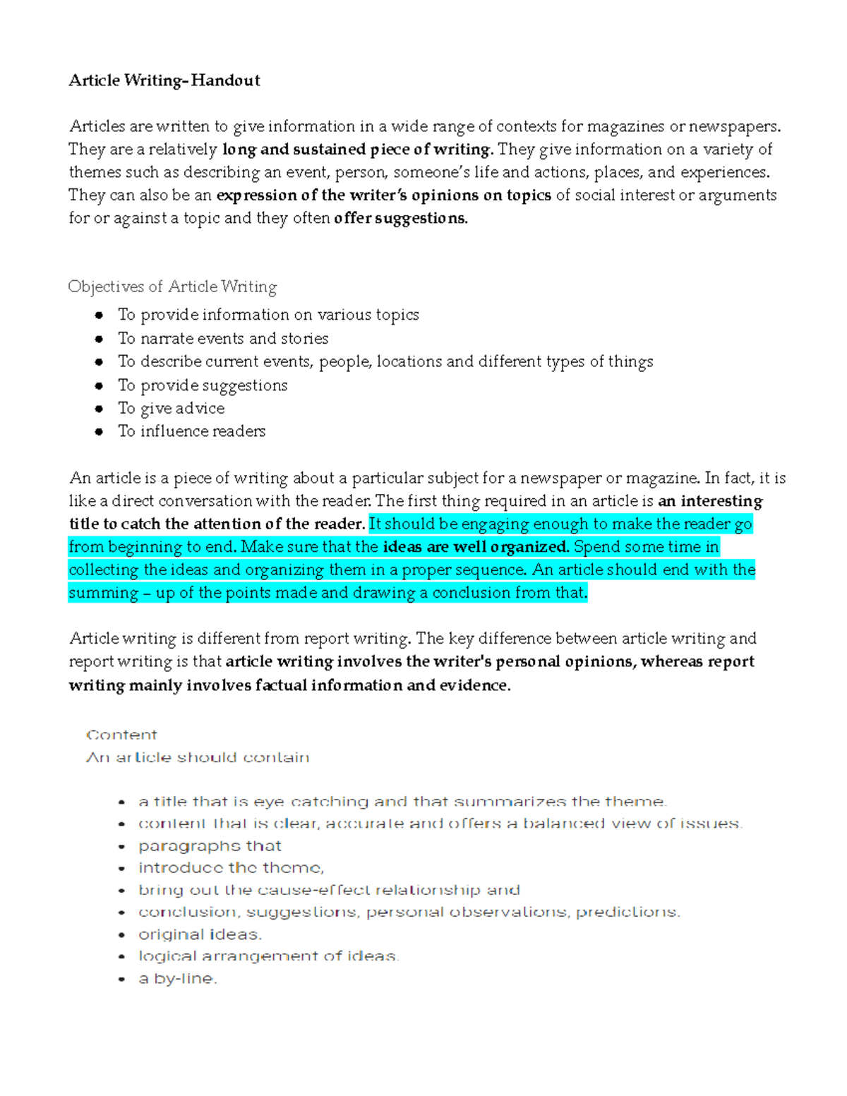 Article Writing - eheh - Article Writing- Handout Articles are written ...