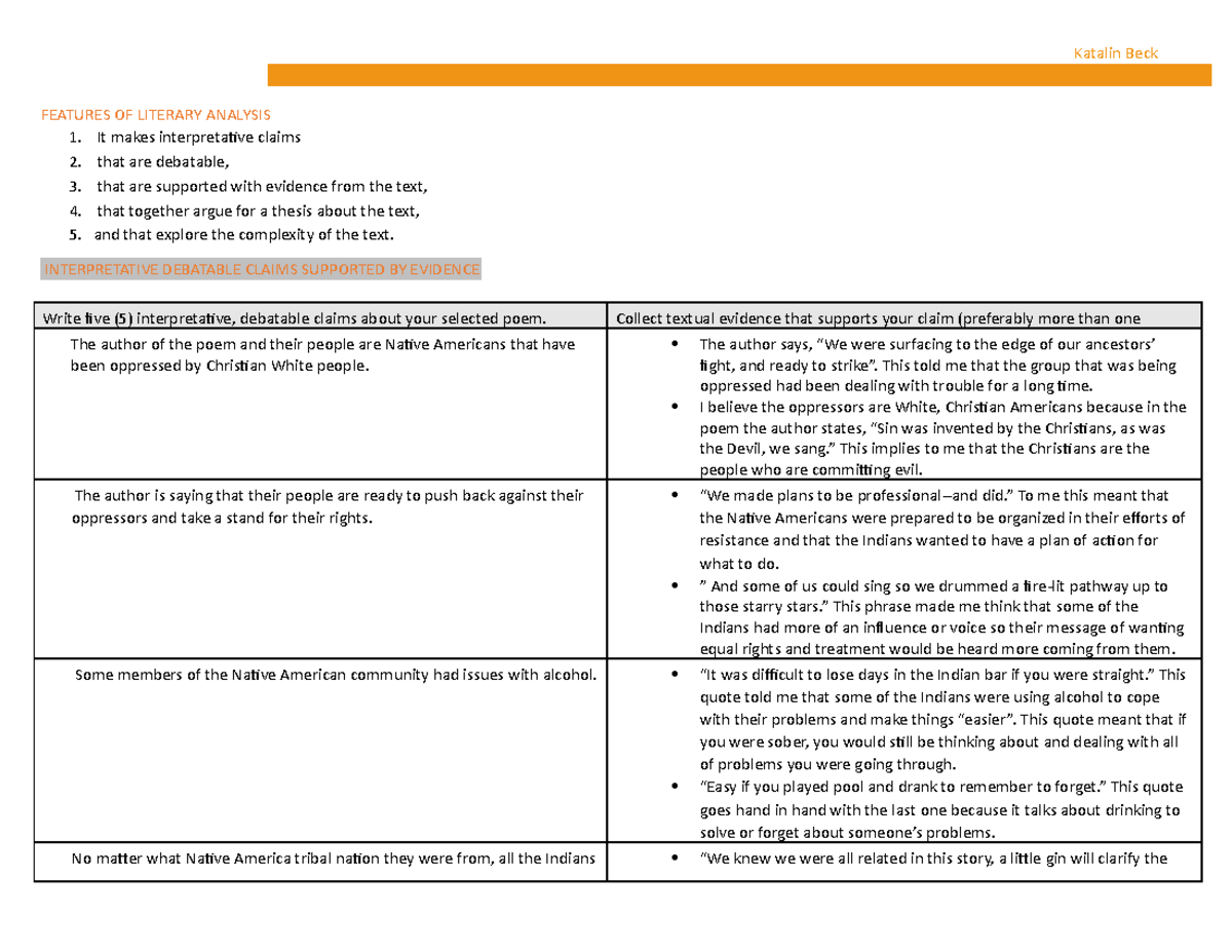 Literary Analysis Worksheet 1 - Katalin Beck LITERARY ANALYSIS ...