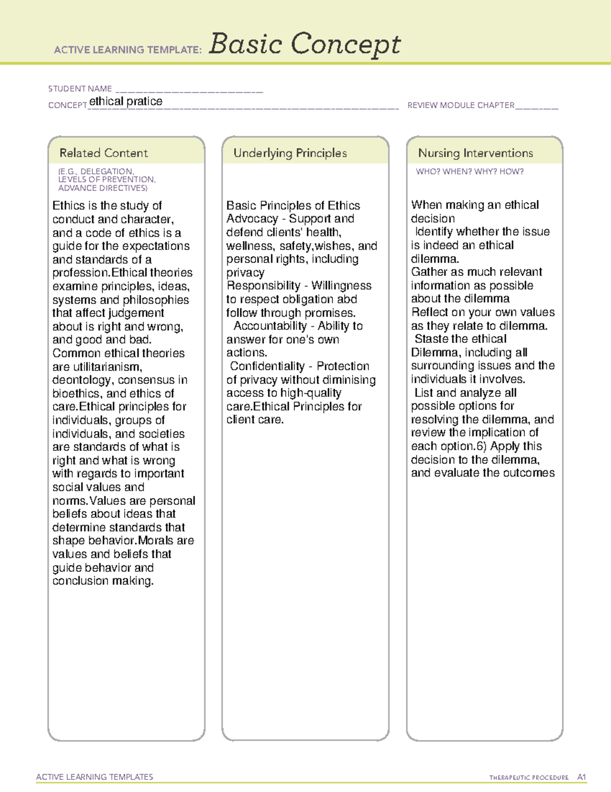 Ethical practice ati mh - NURS 453 - ACTIVE LEARNING TEMPLATES ...