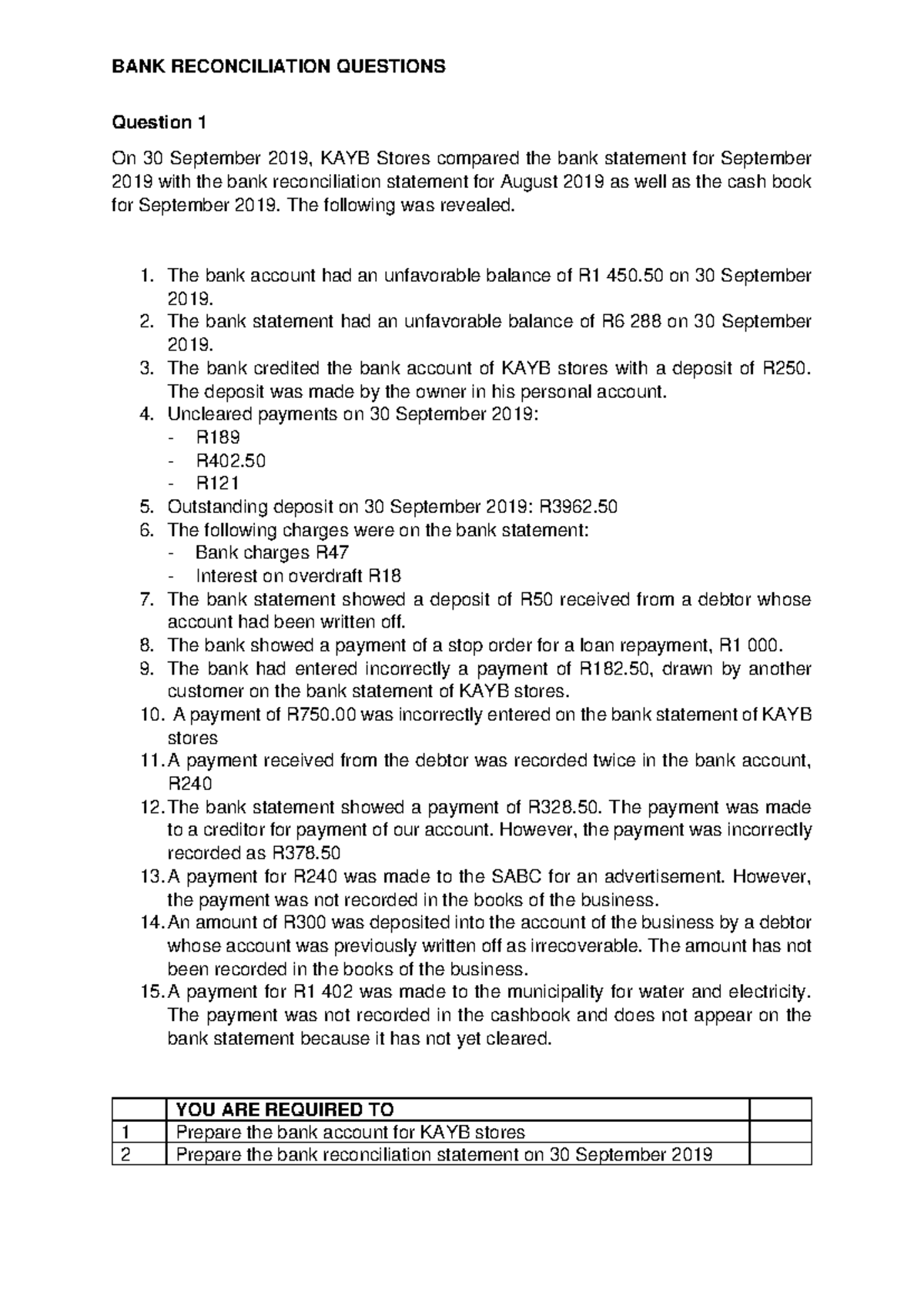 Bank reconciliation questions - BANK RECONCILIATION QUESTIONS Question ...