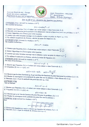 Serie N°03 methodes Numeriques - Méthodes numériques - Studocu