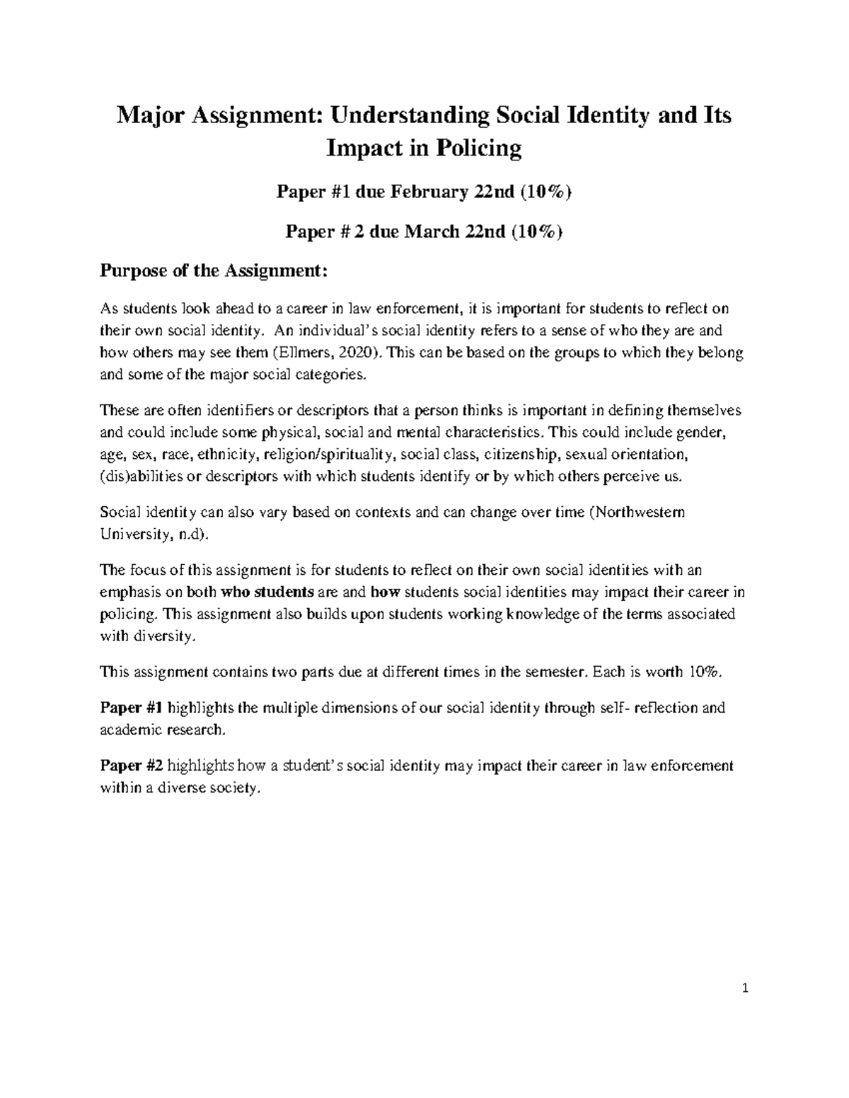 Final Social Identity Assignment W21 - Major Assignment: Understanding ...