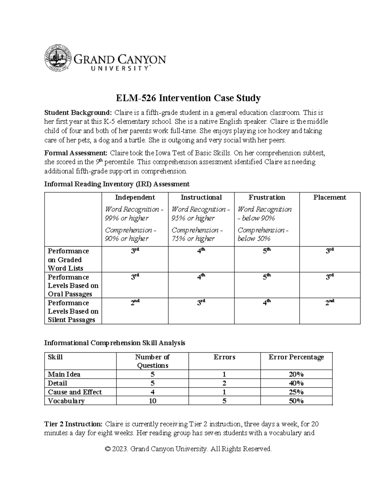 ELM 526 RS T5 Intervention Case Study - ELM-526 Intervention Case Study Student Background ...