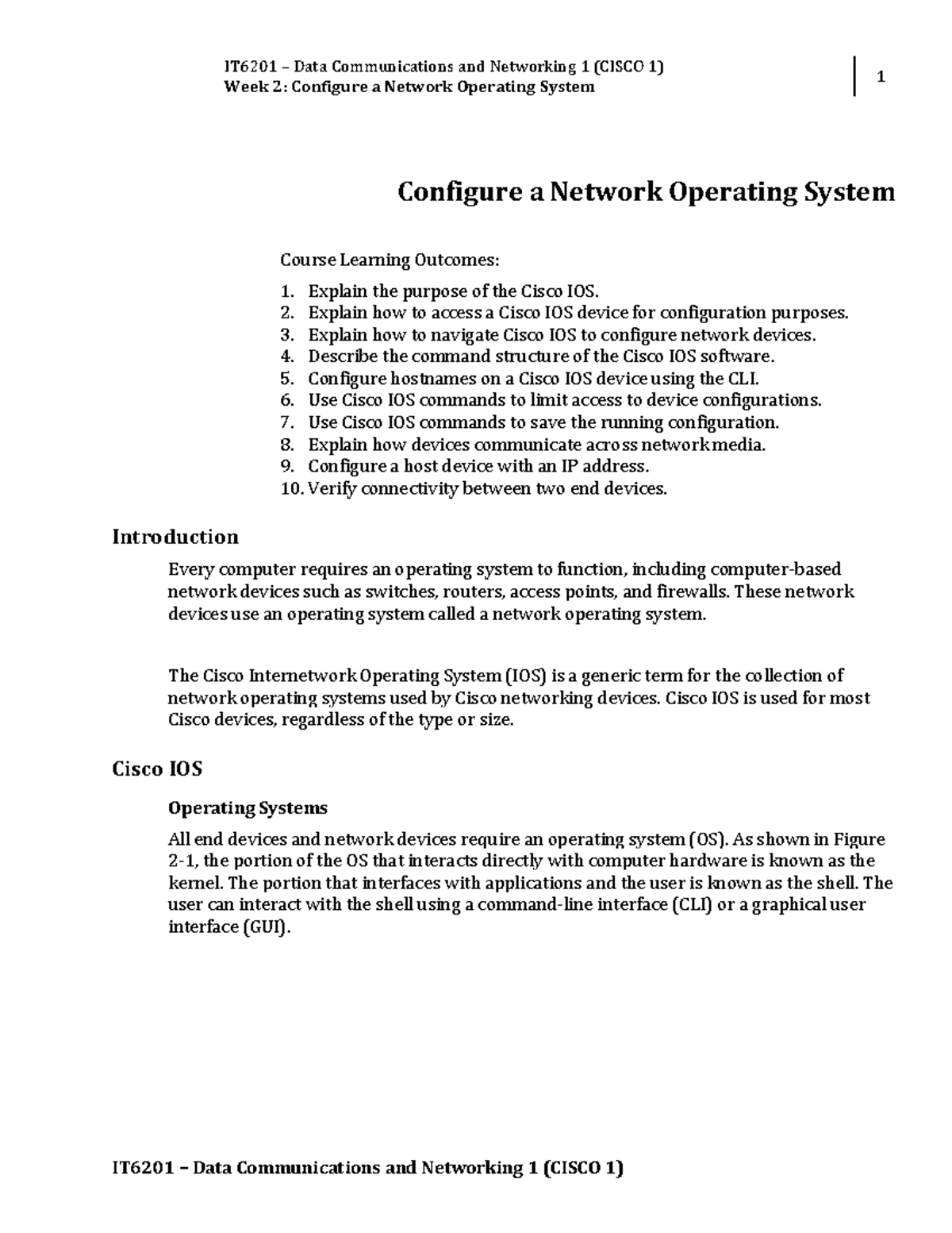 W2 Configure a Network Operating System File - IT6201 – Data Communications and Networking 1 ...