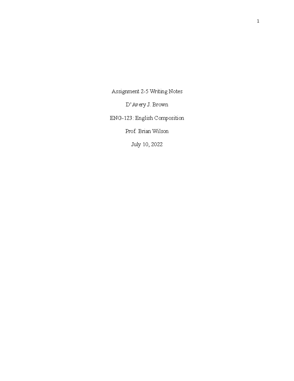 Writing Notes Hybrid Work - 1 Assignment 2-5 Writing Notes D’Avery J ...