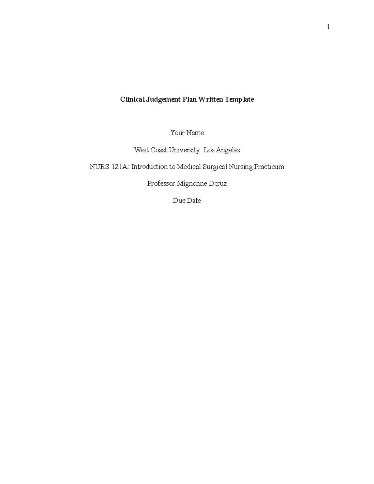 Clinical Judgment Written Template - Clinical Judgement Plan Written ...