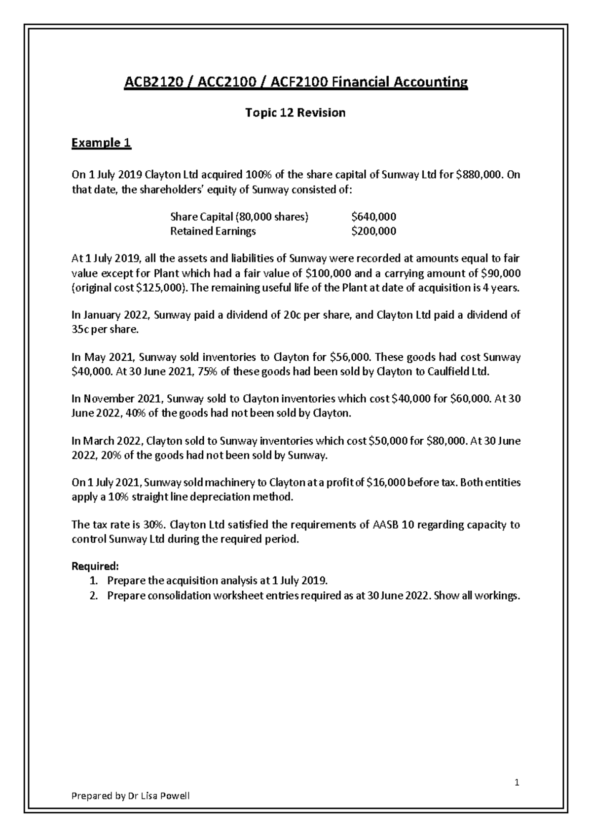 ACC2100 ACF2100 ACB2120 Tutorial Questions - 1 Prepared by Dr Lisa ...