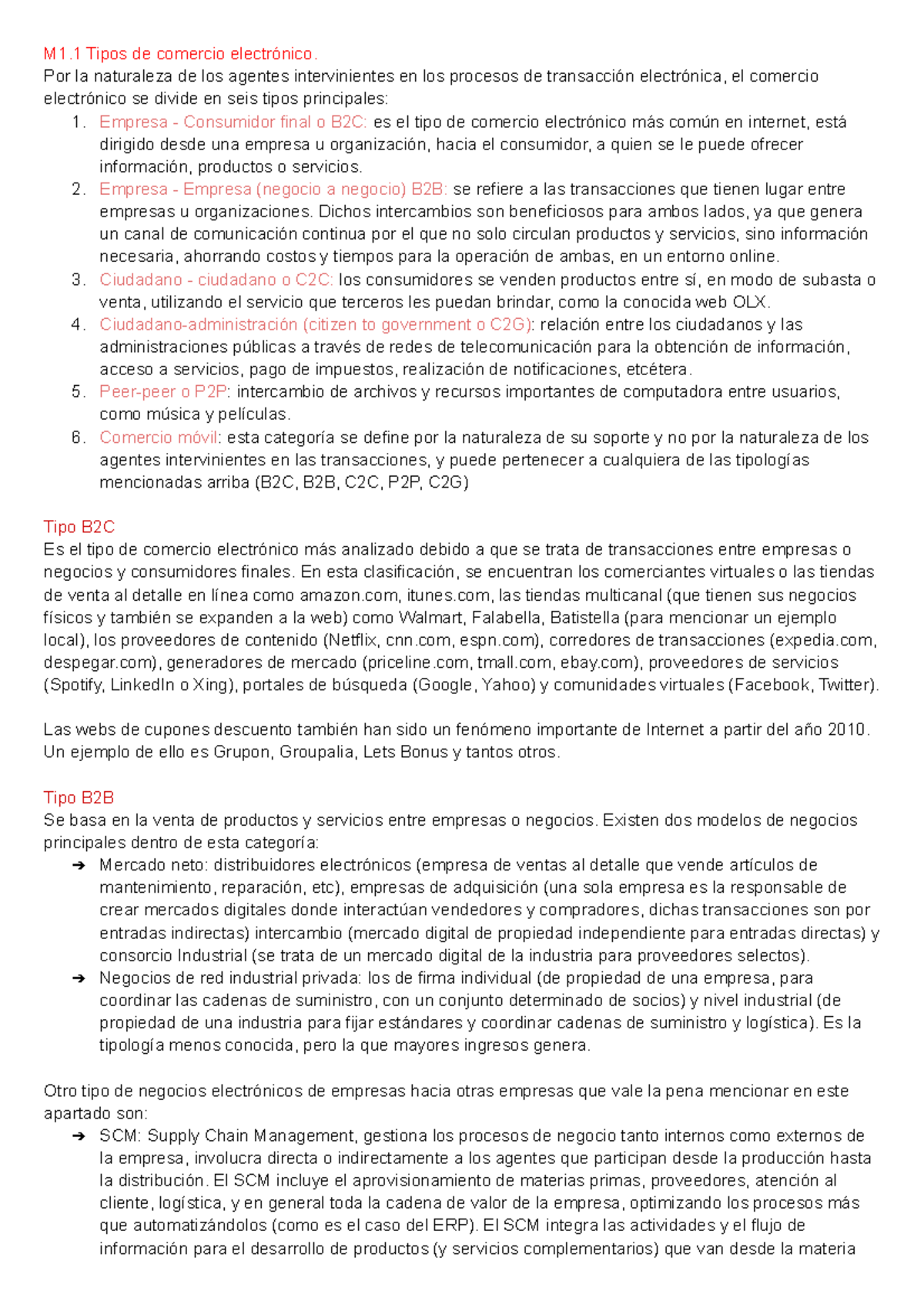 Resumen Primer Parcial Comercio Electronico M1 Tipos De Comercio